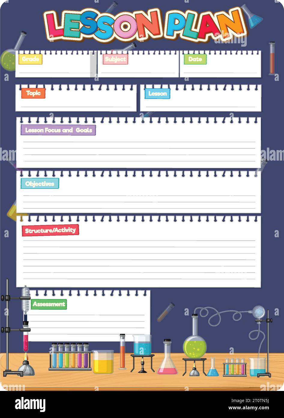 A vector cartoon illustration of a lined notepad with a lesson plan for ...