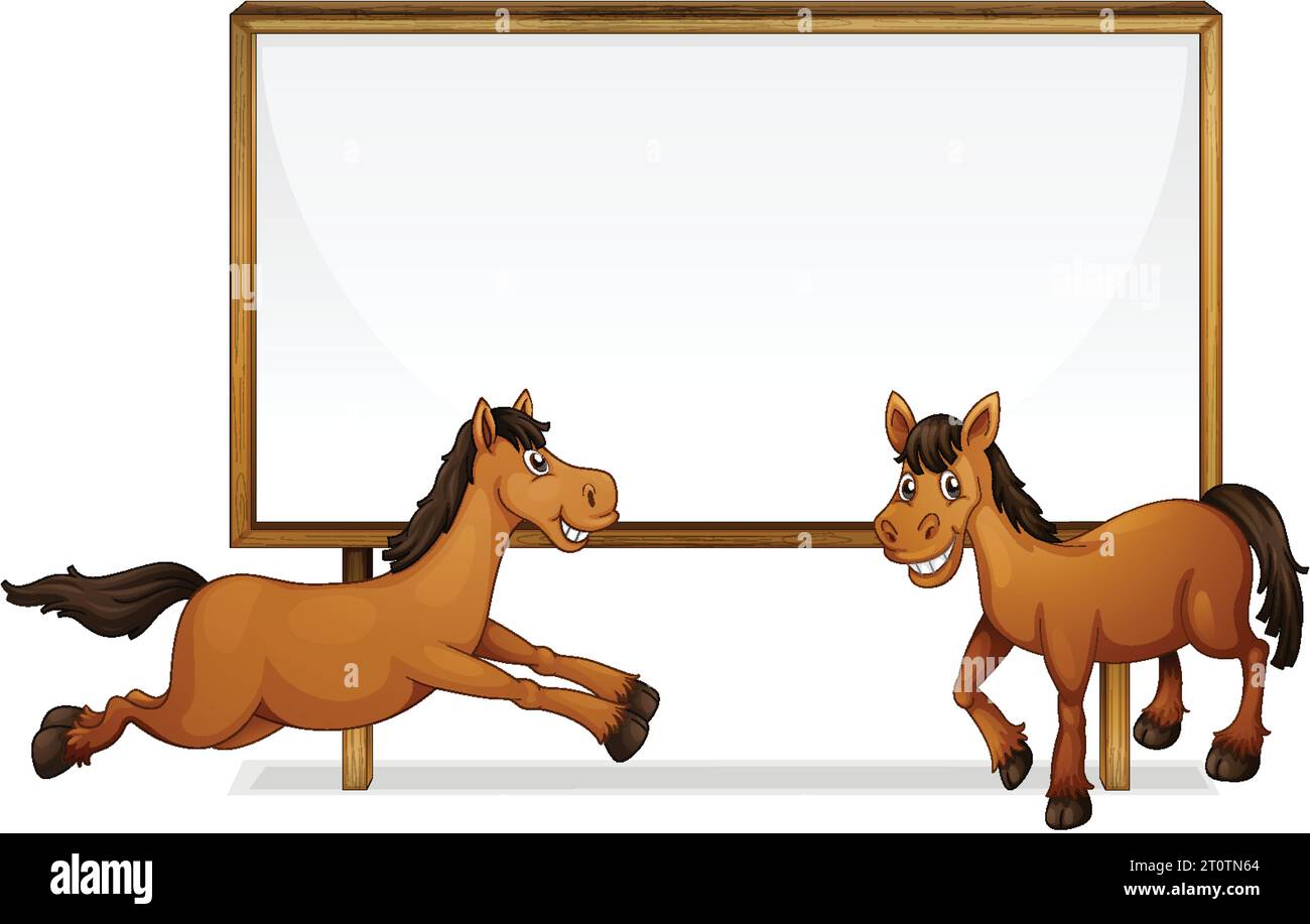 Vector cartoon illustration of horses happily running in front of a ...