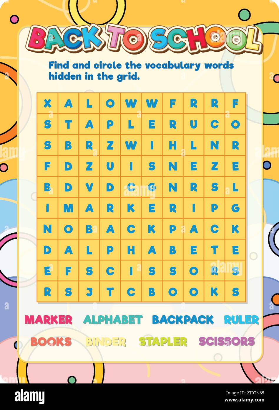 A fun word search puzzle game template with hidden words to help learn ...