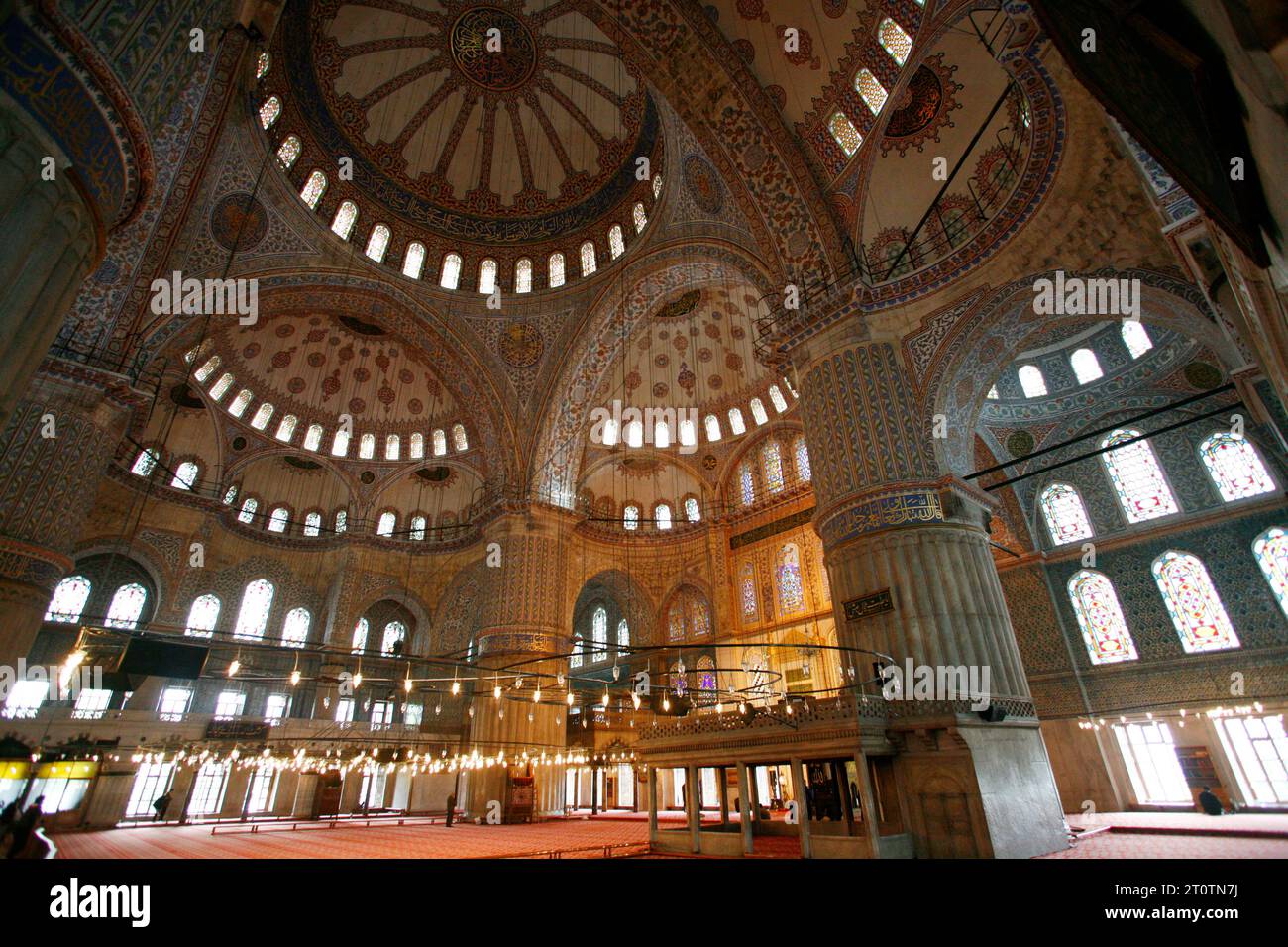 The interior of the Blue Mosque or in its Turkish name Sultan Ahmet ...