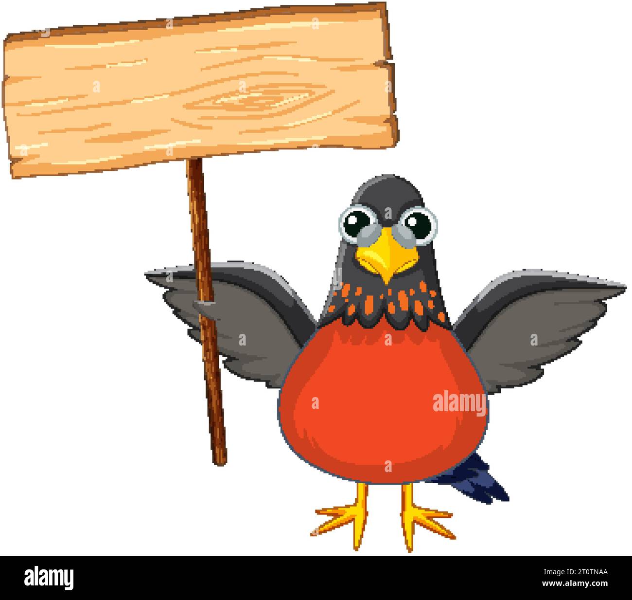 Adorable bird cartoon character standing with a wooden banner Stock ...