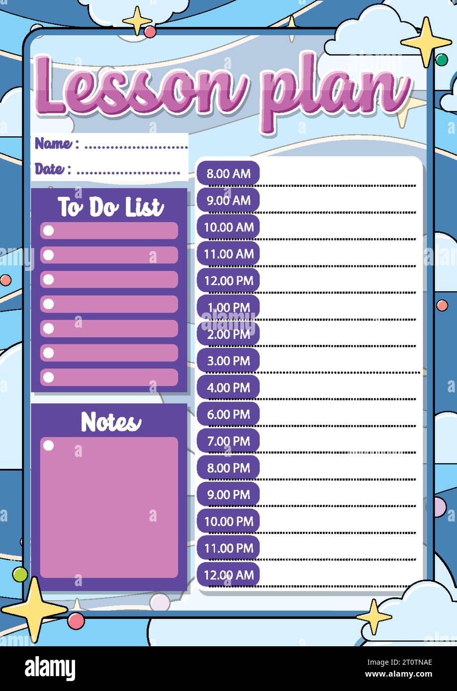 A vector cartoon illustration of a lesson plan to-do list divided into ...