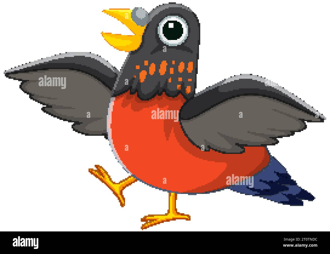 A charming bird cartoon character walking in a standalone illustration ...