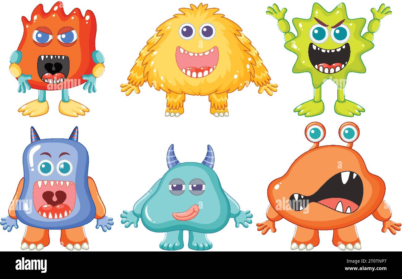 A collection of adorable vector illustrations featuring alien monsters ...