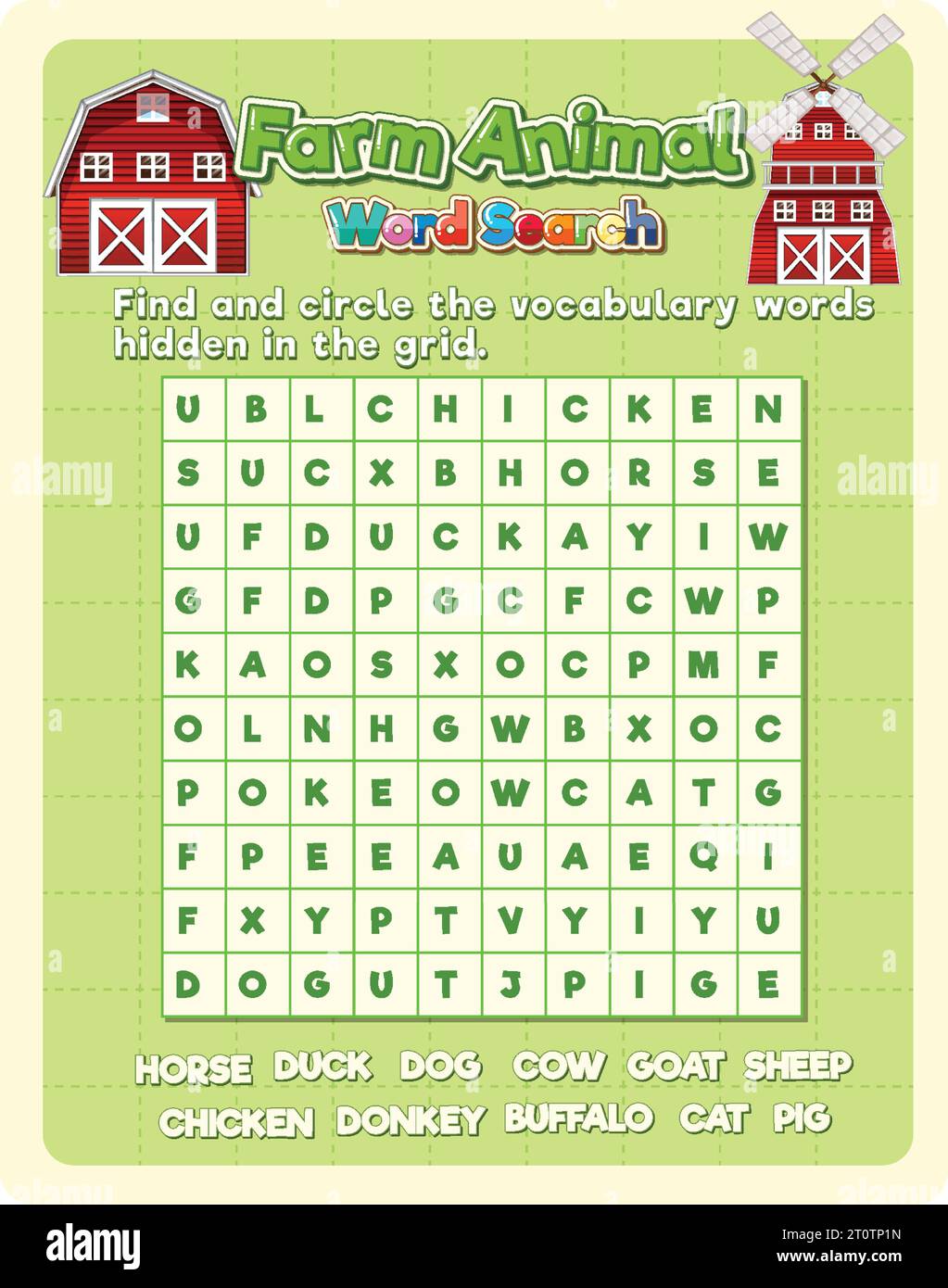 A fun logic game for learning English with a farm animals theme Stock ...