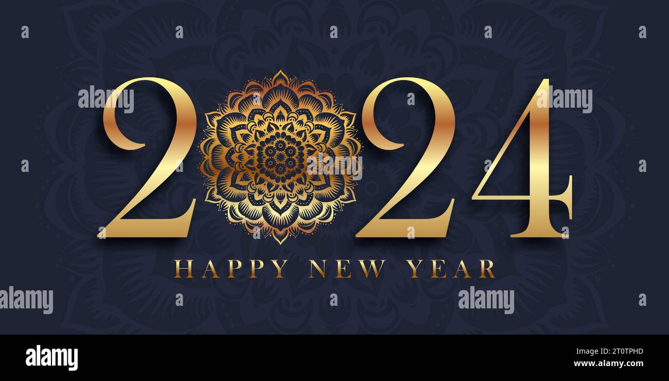 Elegant Happy New Year banner design with golden mandala Stock Vector ...