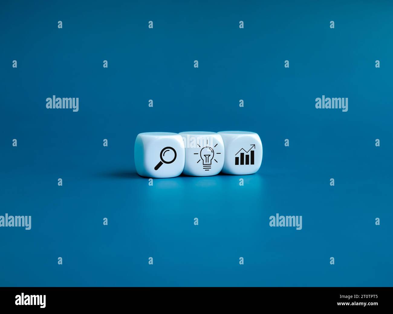 Business strategy icons, research, idea and development on three white ...