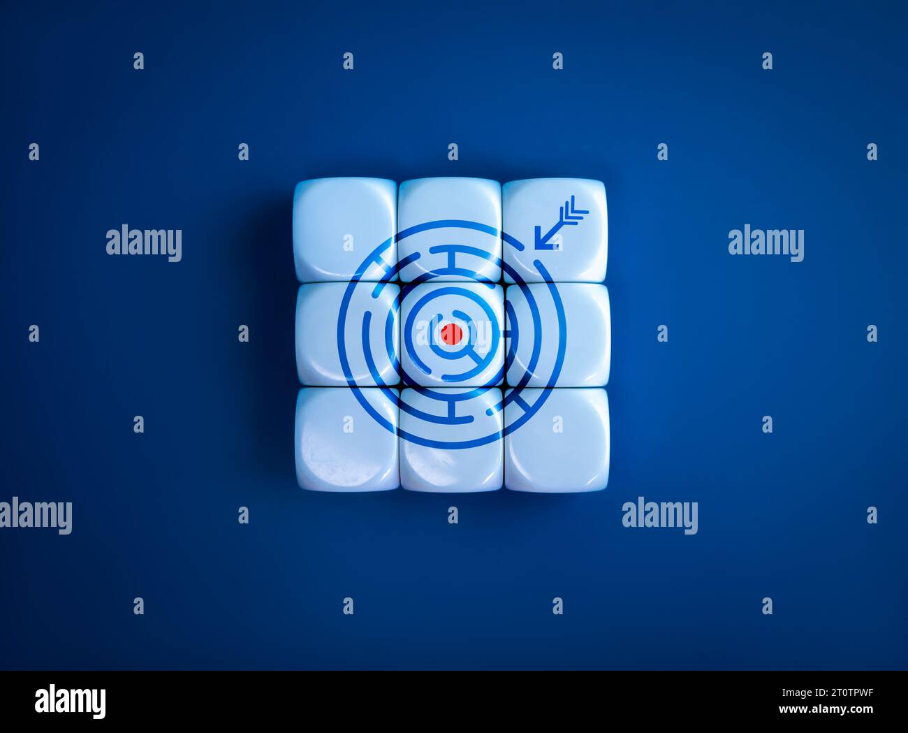 Target goal icon as a maze game symbol with arrow on completed white ...