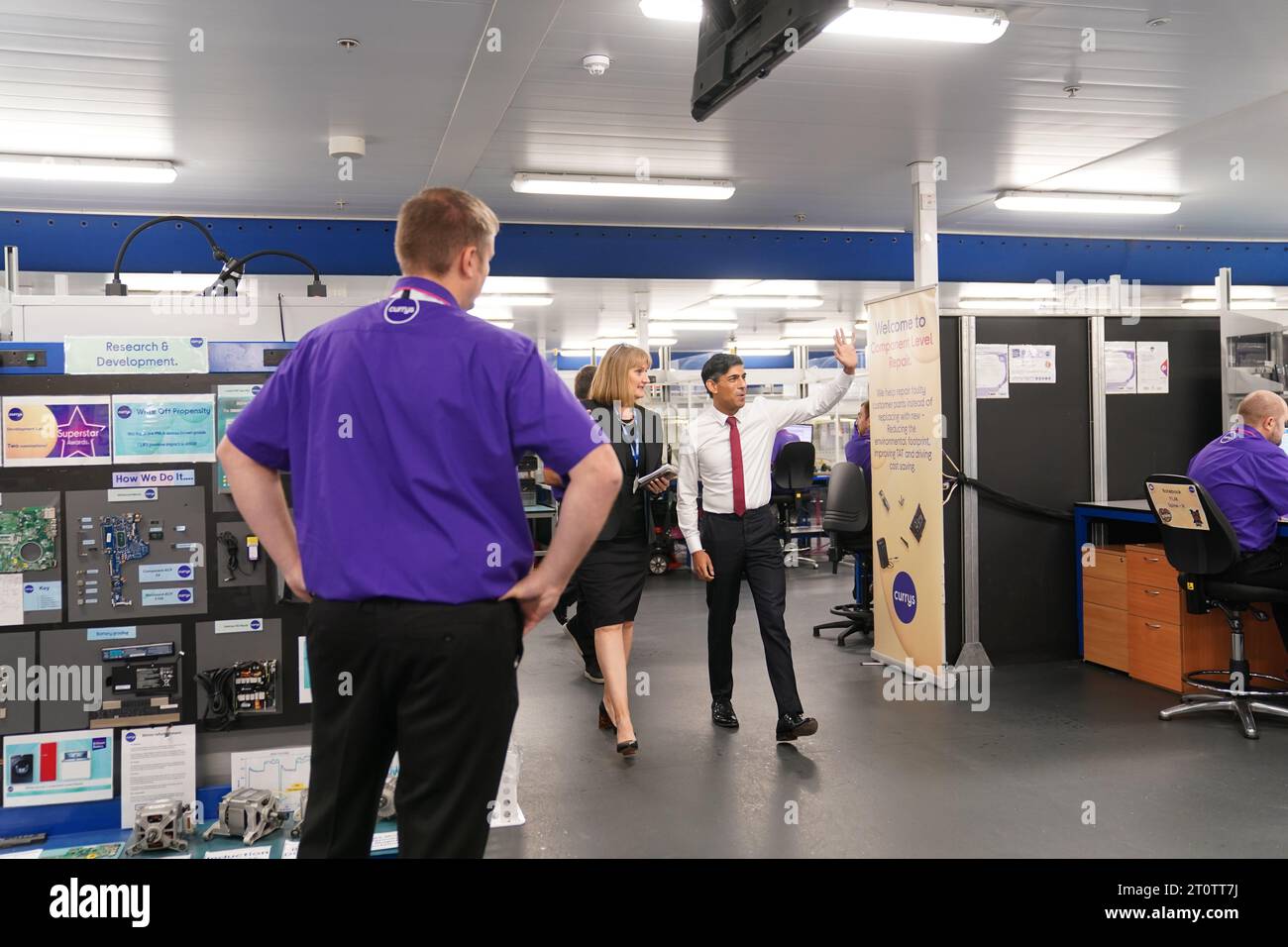 Prime Minister Rishi Sunak during a visit to the Currys Repair Centre ...
