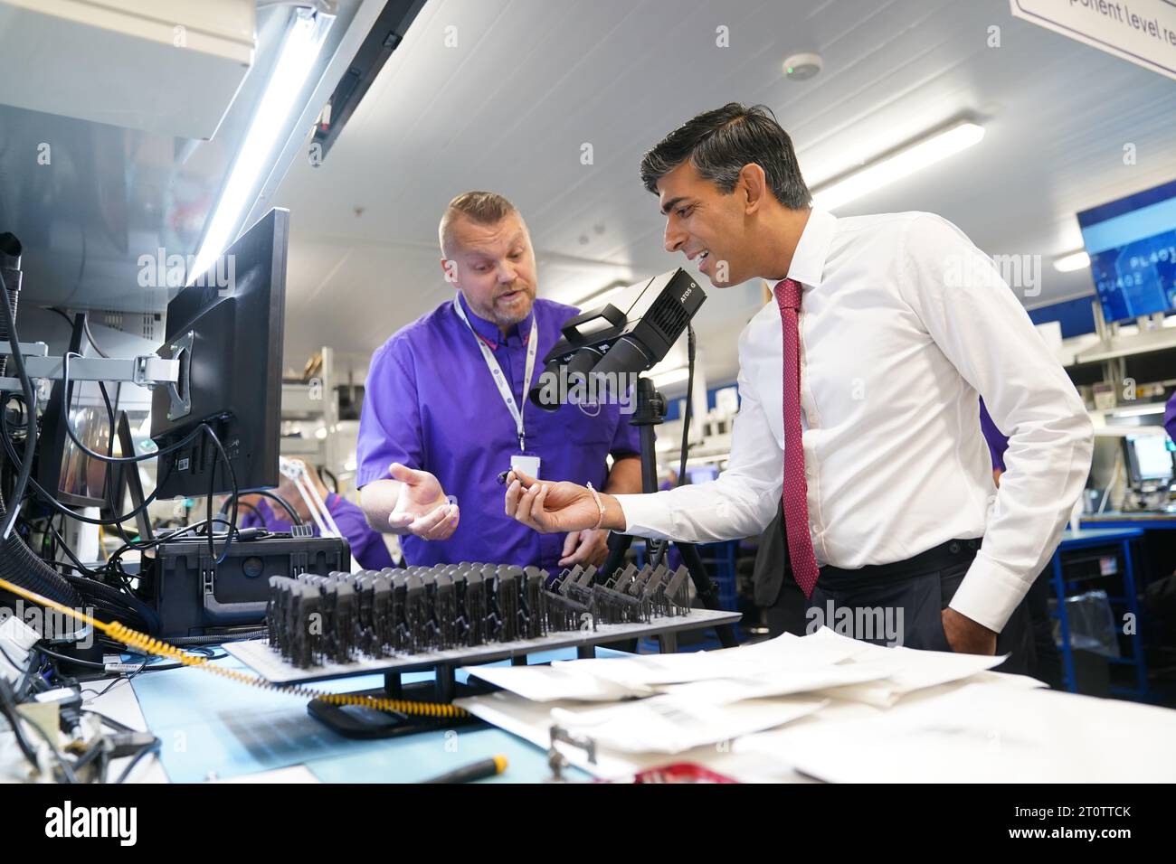 Prime Minister Rishi Sunak during a visit to the Currys Repair Centre ...