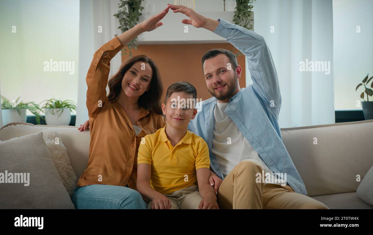 Happy caucasian family affection parents dad mom son kid boy sitting on ...