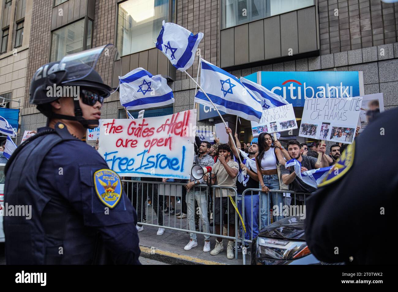 Supporters of Israel hold Israel flags and placards during the ...