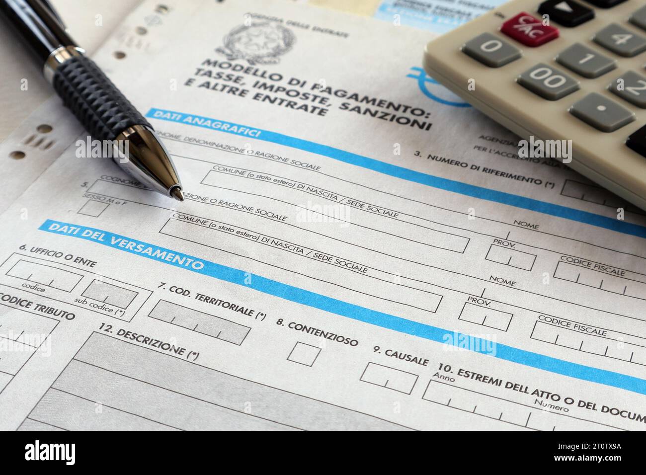 Form for italian taxes. Form filling, unified payment Stock Photo - Alamy
