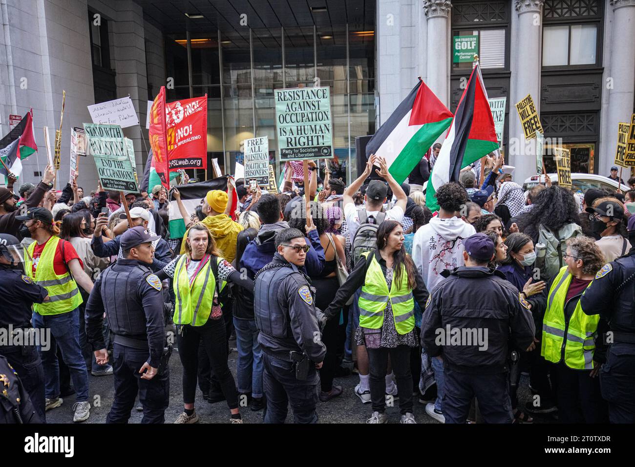 Supporters of Palestine hold flags of Palestine and placards during the ...