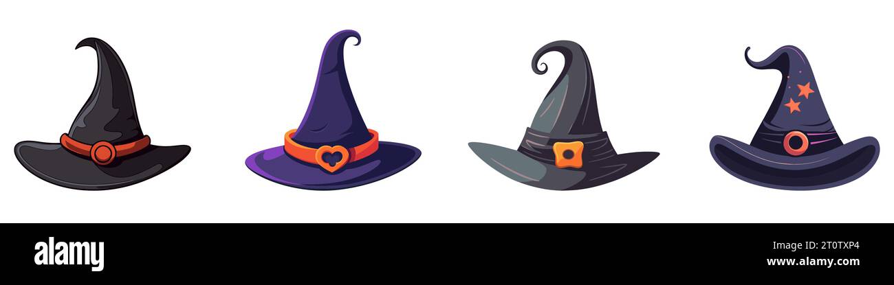 Witch hat icon isolated. Set of Halloween witches hat in flat style ...