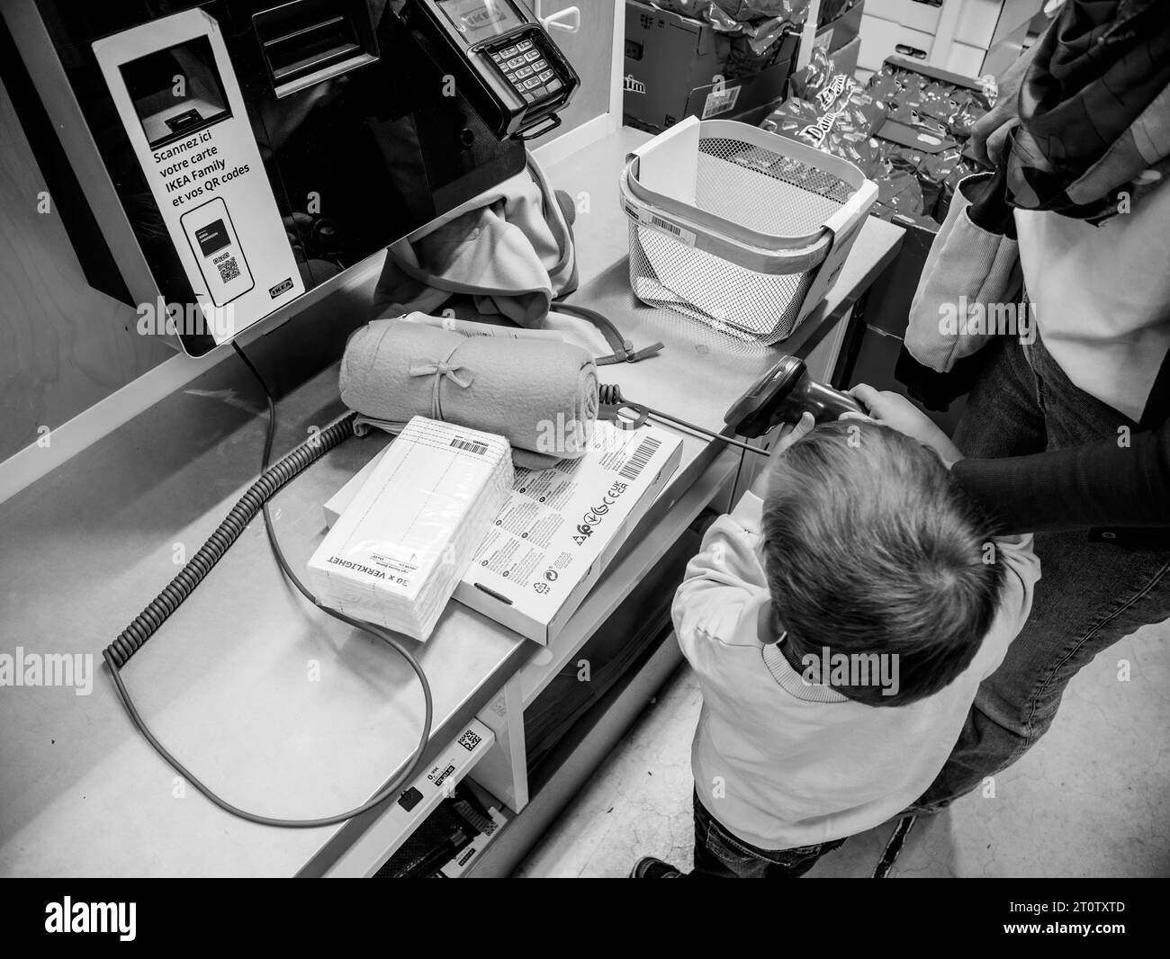 Paris, France - Aug 31, 2023: From an aerial viewpoint, a toddler and ...