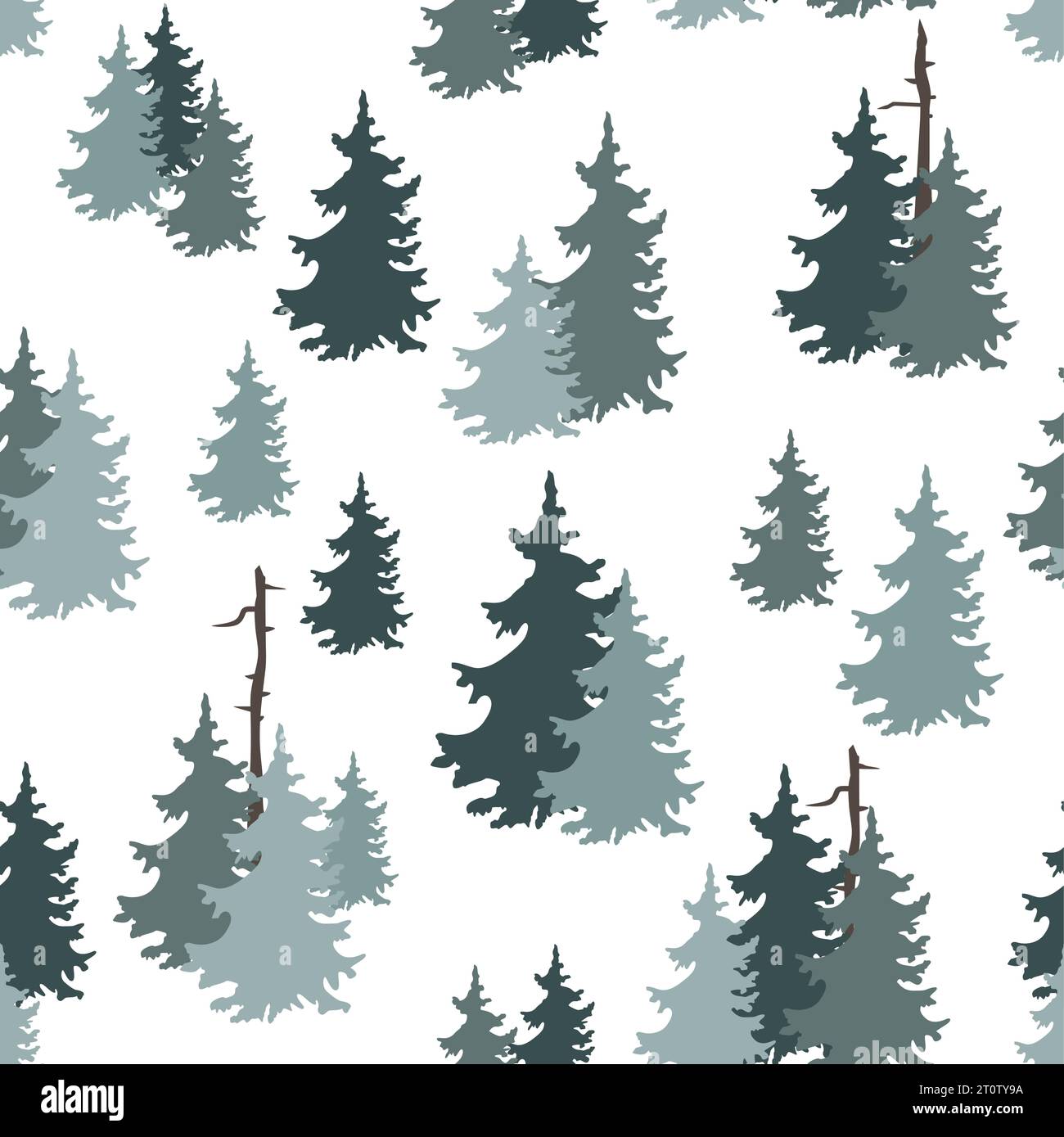 Fir-trees wood silhouettes. Wild hand drawn forest. Seamless vector ...