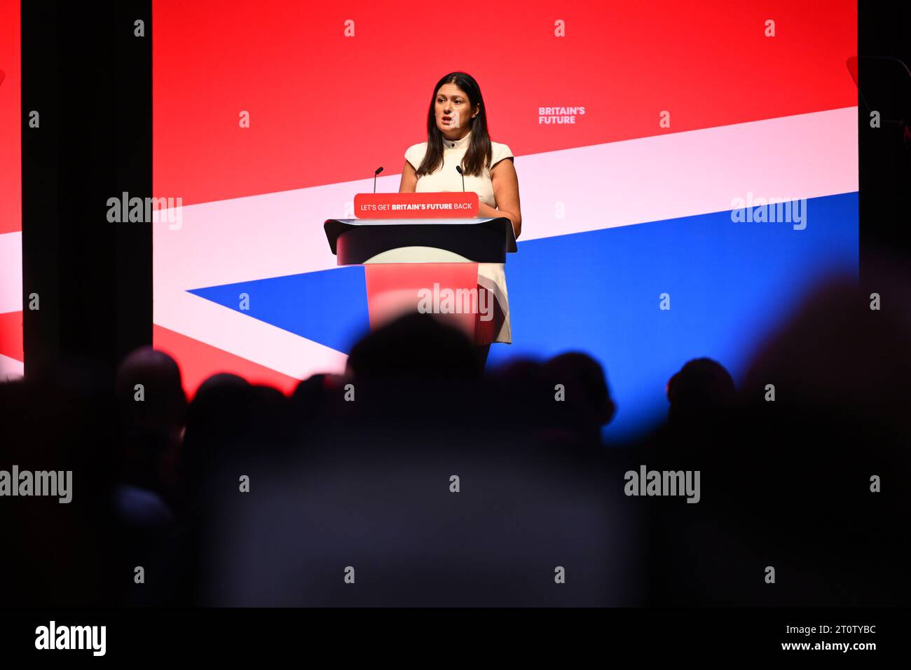 London, UK. 9 October 2023. Lisa Nandy MP gives a speech during the ...