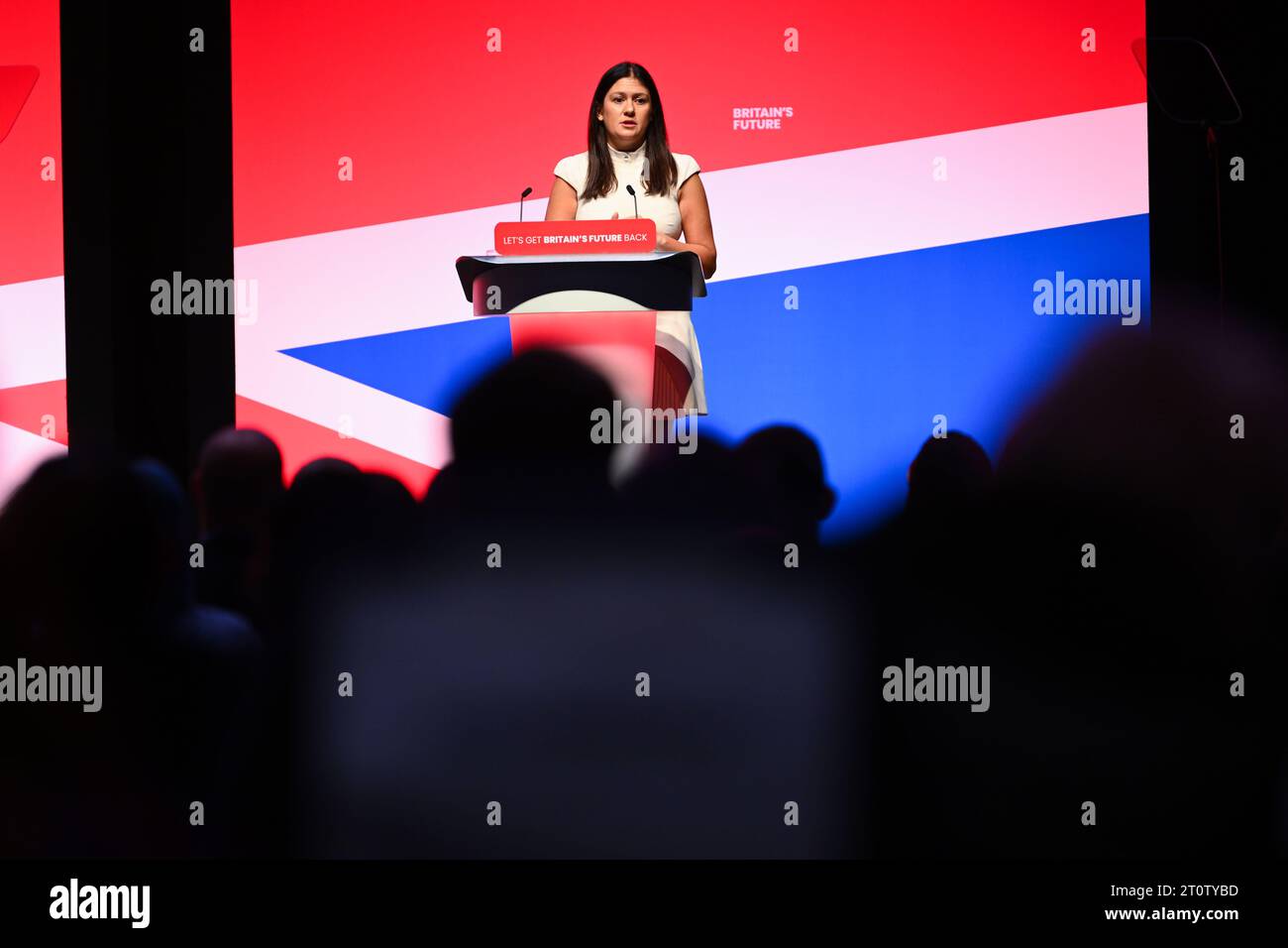 London, UK. 9 October 2023. Lisa Nandy MP gives a speech during the ...