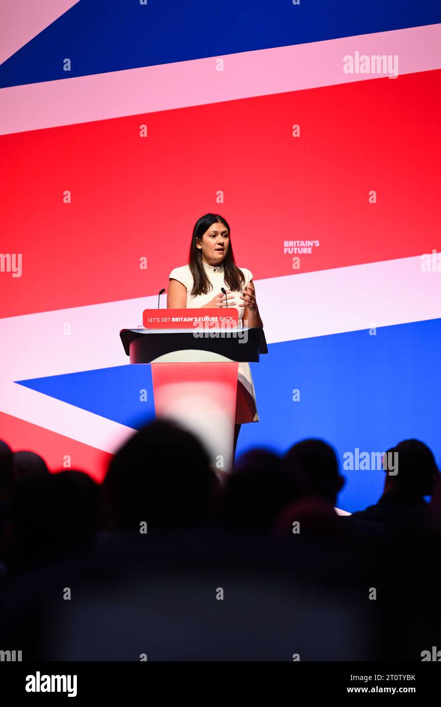 London, UK. 9 October 2023. Lisa Nandy MP gives a speech during the ...