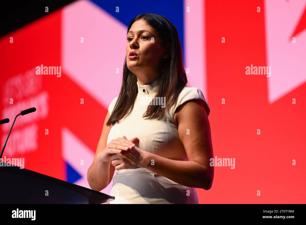 London, UK. 9 October 2023. Lisa Nandy MP gives a speech during the ...