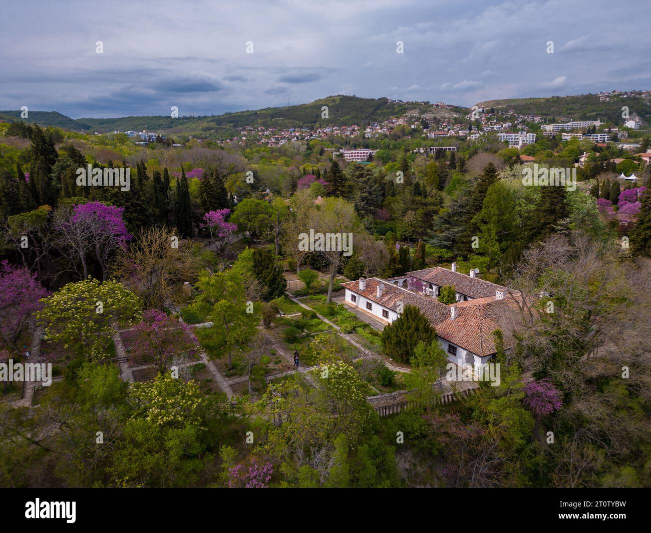 Aerial top view of the stunning Balchik botanical garden in Bulgaria ...