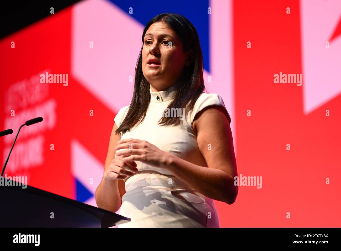 London, UK. 9 October 2023. Lisa Nandy MP gives a speech during the ...