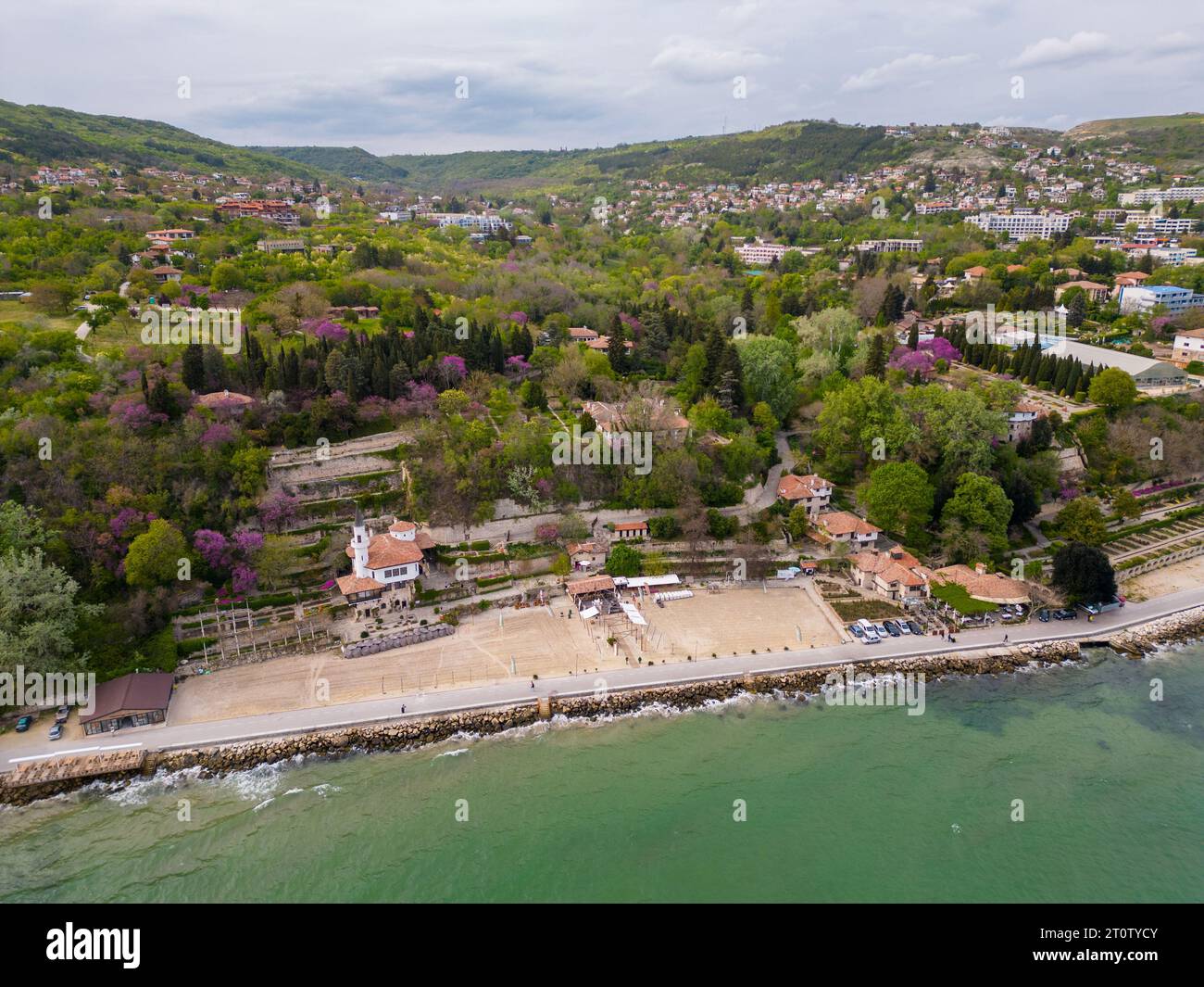 Aerial top view of the stunning Balchik botanical garden in Bulgaria ...