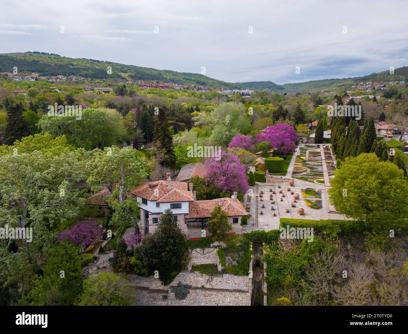 Aerial top view of the stunning Balchik botanical garden in Bulgaria ...