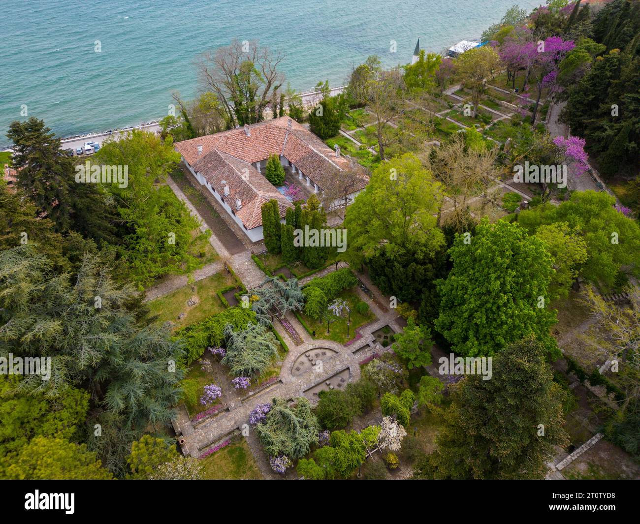 Aerial top view of the stunning Balchik botanical garden in Bulgaria ...