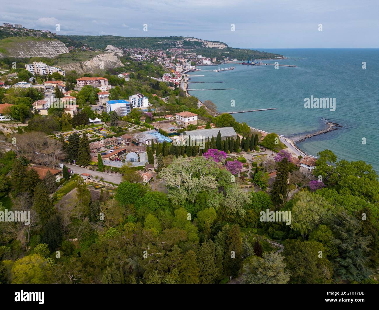 Aerial top view of the stunning Balchik botanical garden in Bulgaria ...
