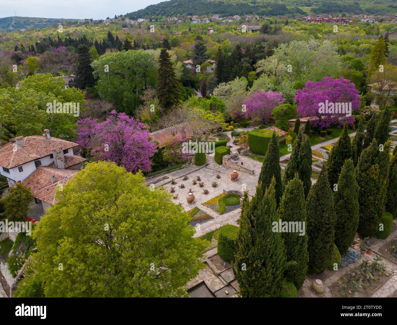 Aerial top view of the stunning Balchik botanical garden in Bulgaria ...