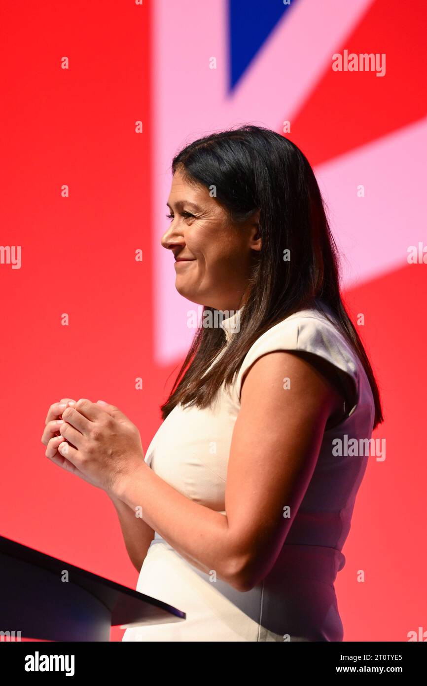 London, UK. 9 October 2023. Lisa Nandy MP gives a speech during the ...