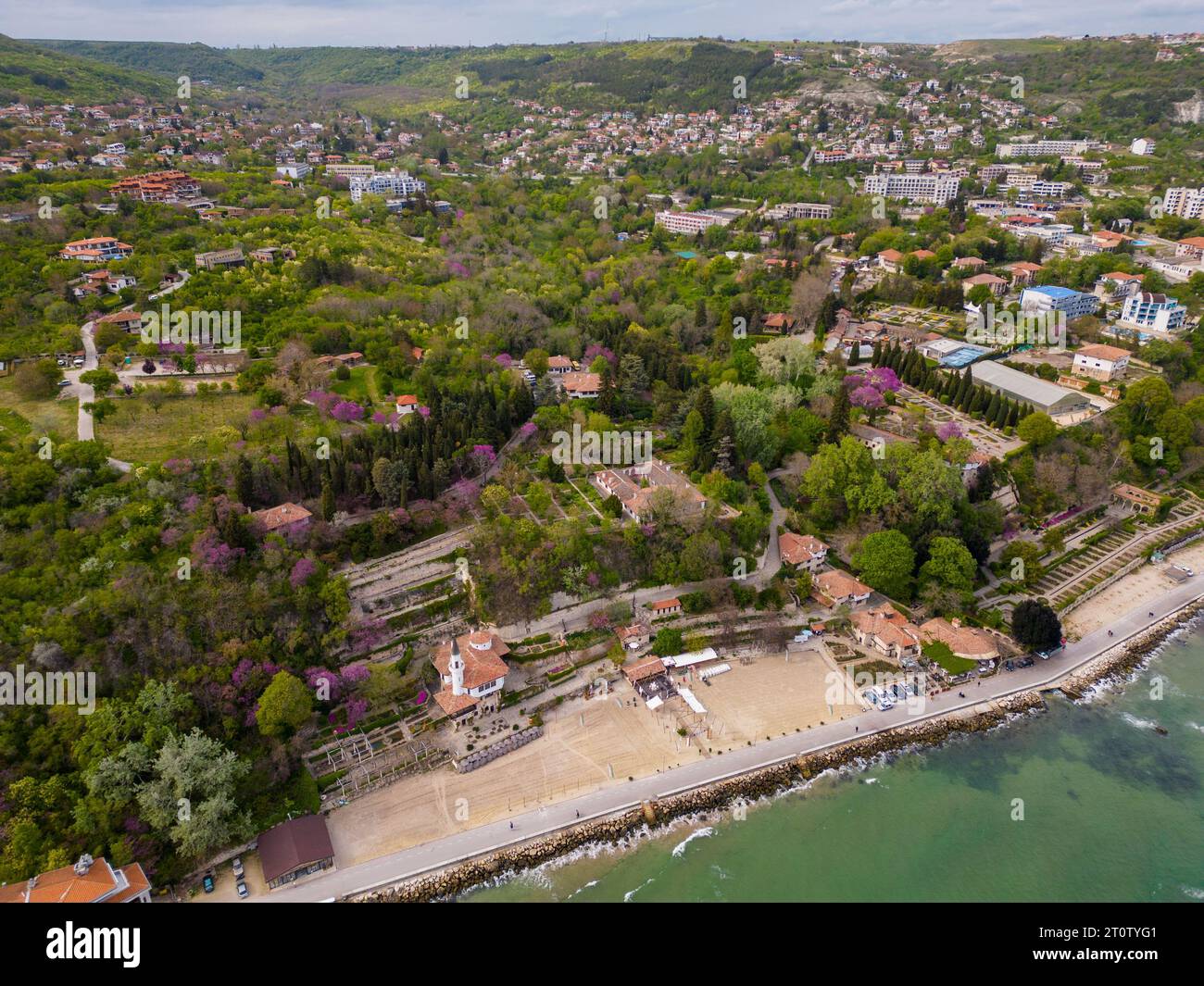Aerial top view of the stunning Balchik botanical garden in Bulgaria ...