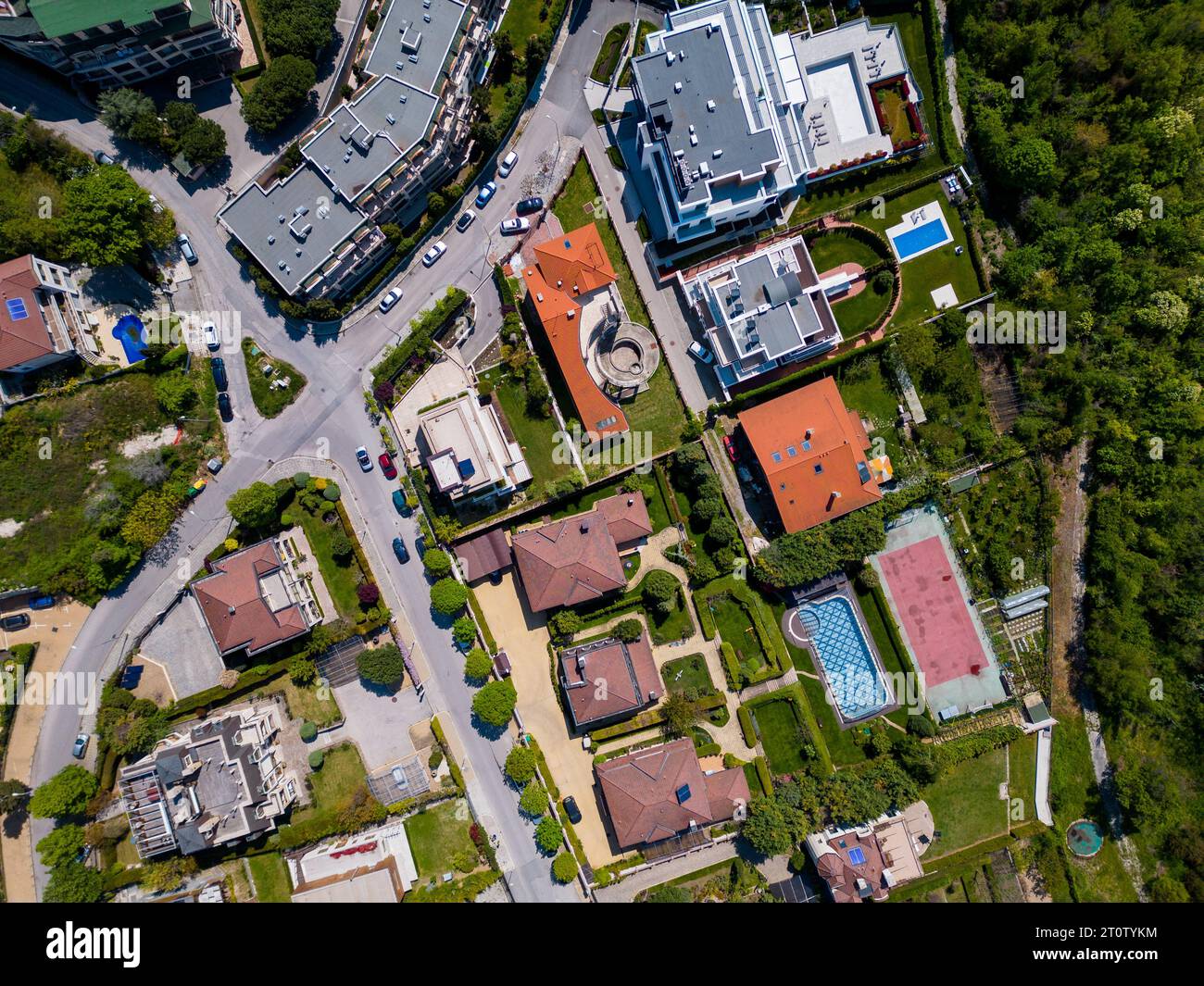 aerial top view of s a modern residential neighborhood in Euxinograd ...