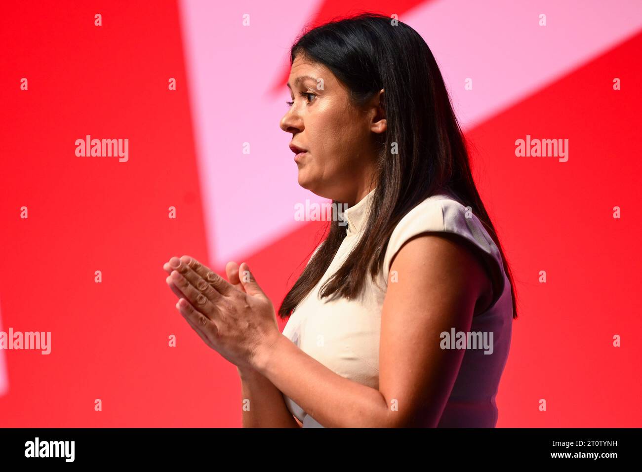 London, UK. 9 October 2023. Lisa Nandy MP gives a speech during the ...