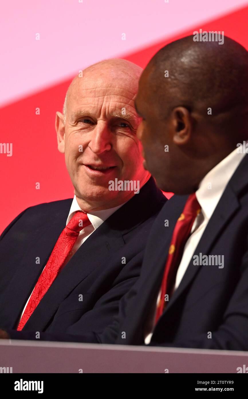 London, UK. 9 October 2023. John Healey MP during the Labour Party Conference in Liverpool ...