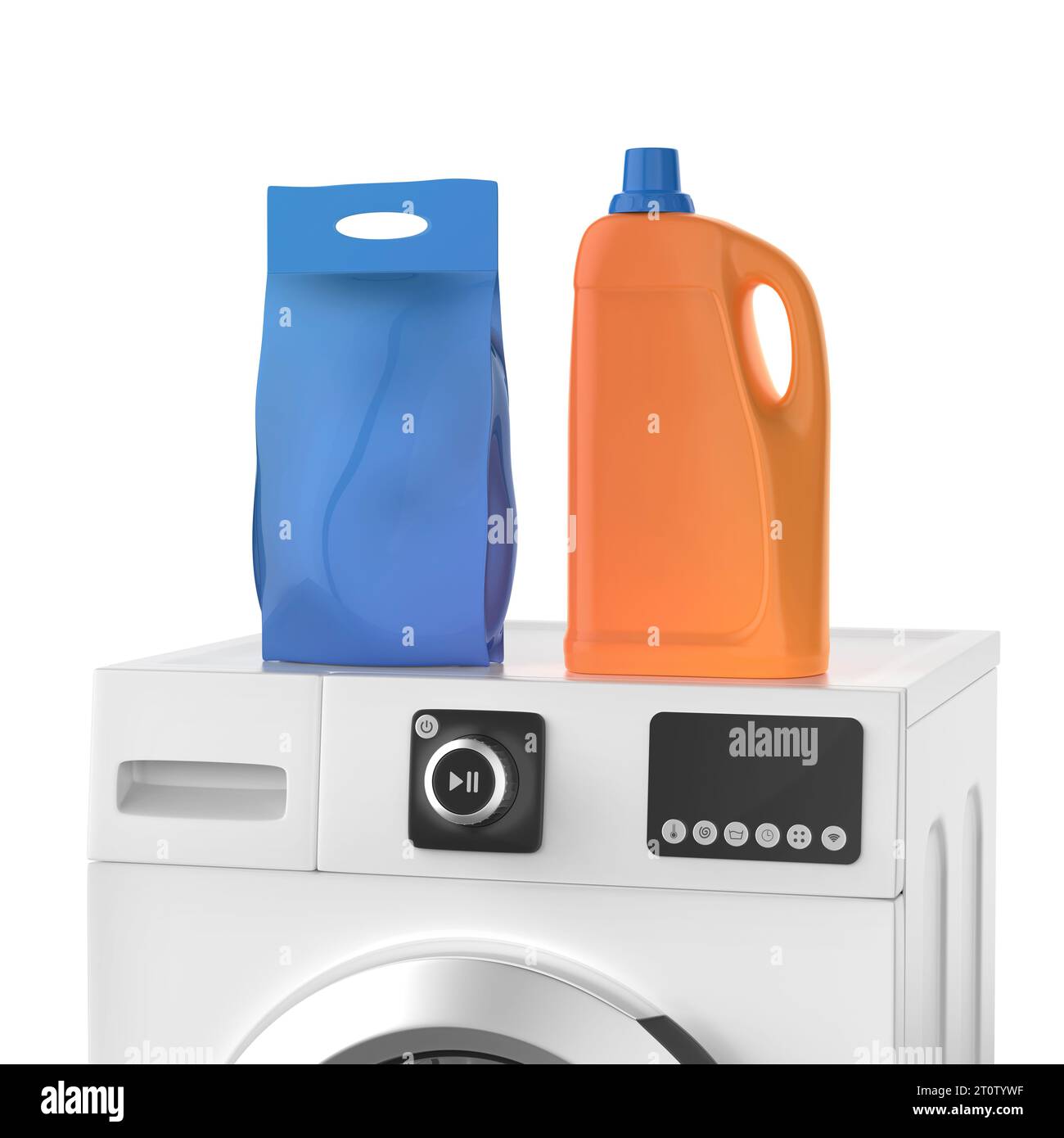 Modern washing machine with washing powder bag and plastic liquid ...