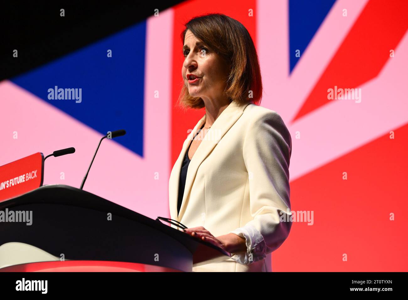 London, UK. 9 October 2023. Liz Kendall MP gives a speech during the ...