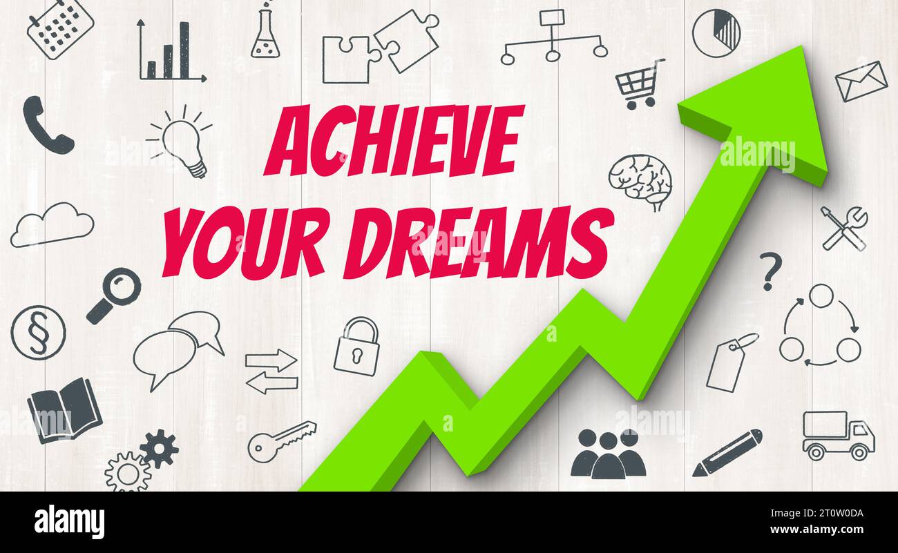 Ascending arrow with icons - Achieve your dreams Stock Photo - Alamy