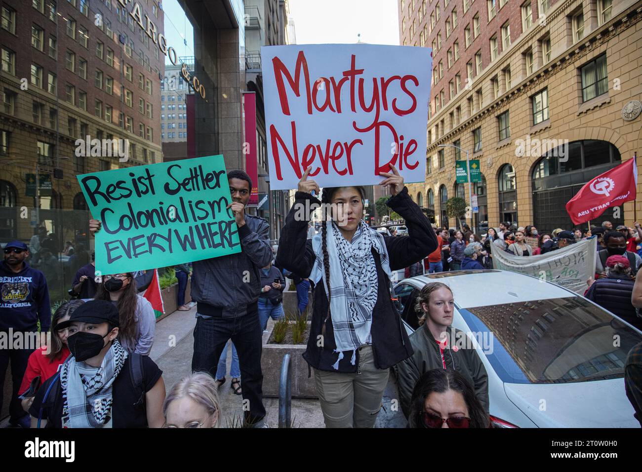 Supporters of Palestine hold placards during the demonstration. On ...
