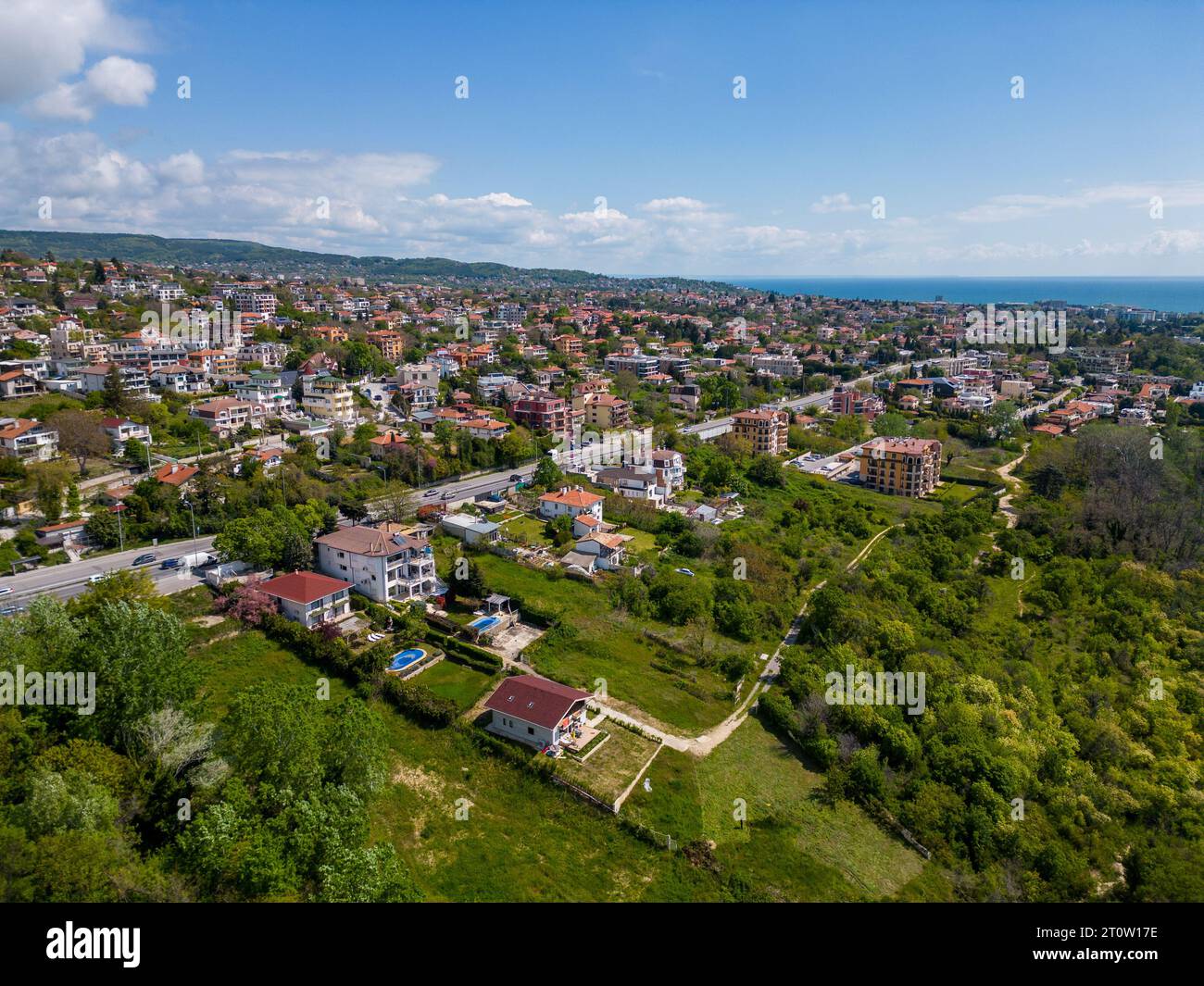 aerial top view of the palace nestled in the botanical garden in ...