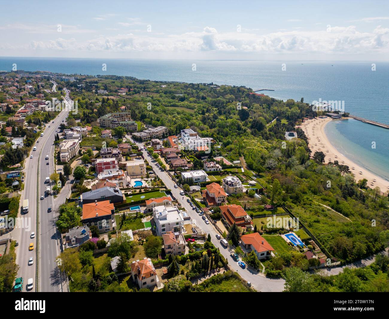 aerial top view of the palace nestled in the botanical garden in ...