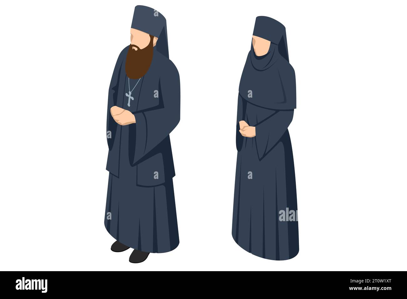 IsometricChristian priest, Orthodox nun in robes. Religion and its ...
