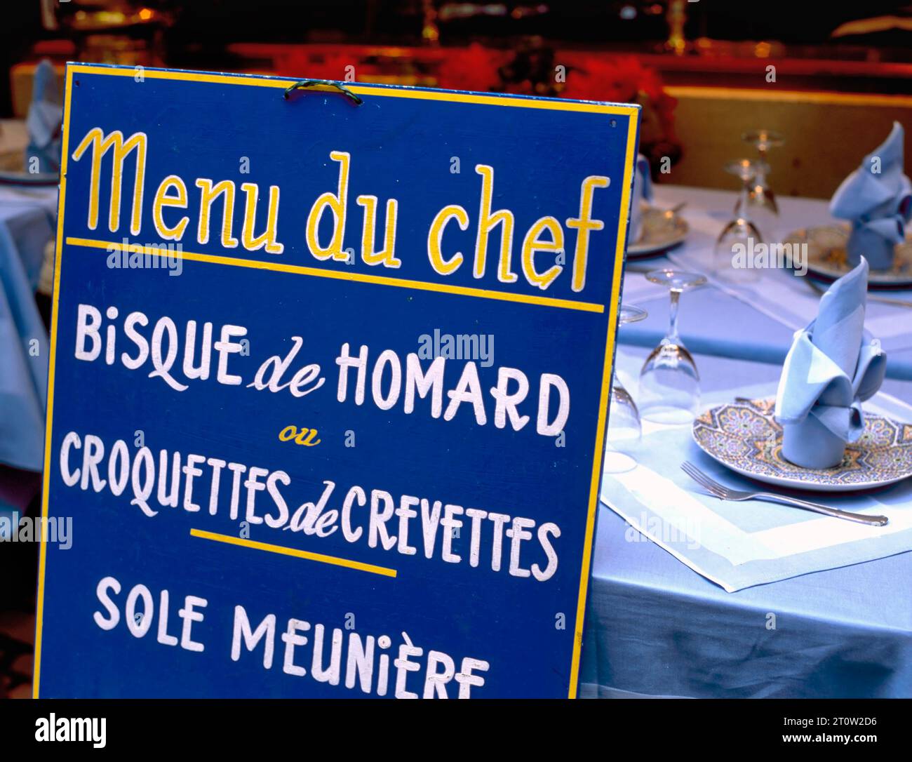 Menu du chef sign at a French restaurant. Translated into english the ...