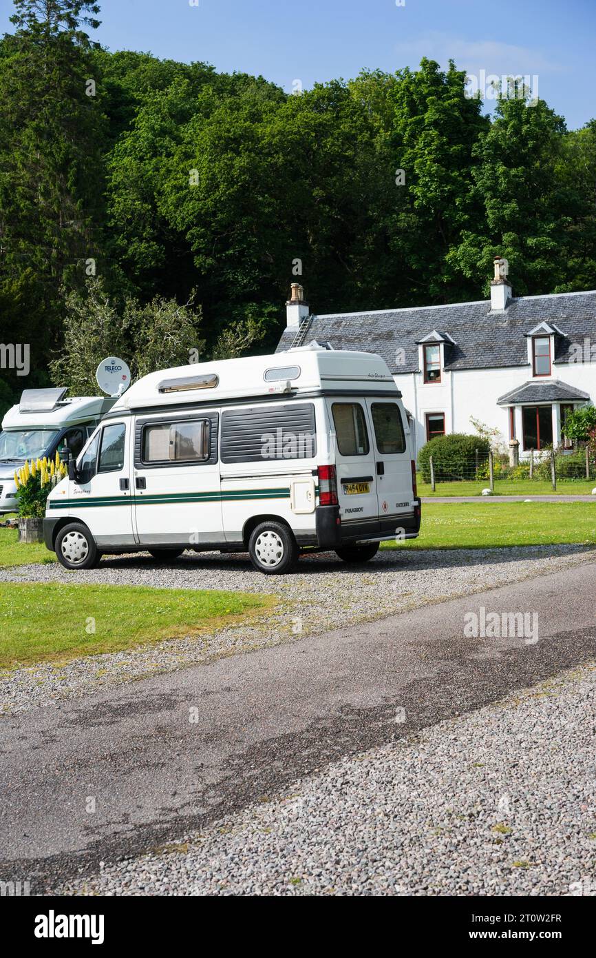 Peugeot Autosleeper Campervan in a campsite in Scotland, UK Stock Photo ...