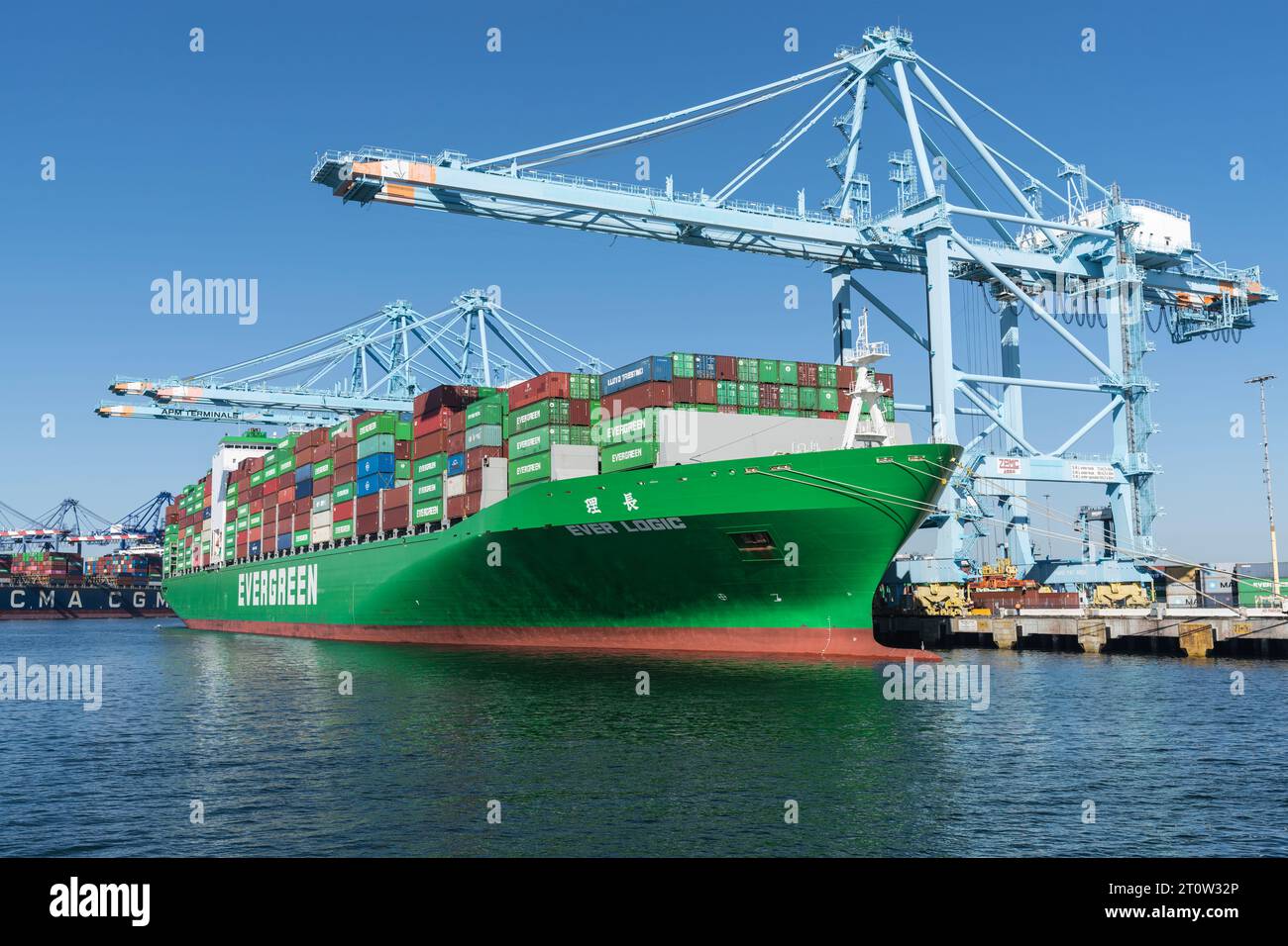 Los Angeles, California, USA - October 4, 2023: View of Evergreen cargo ...