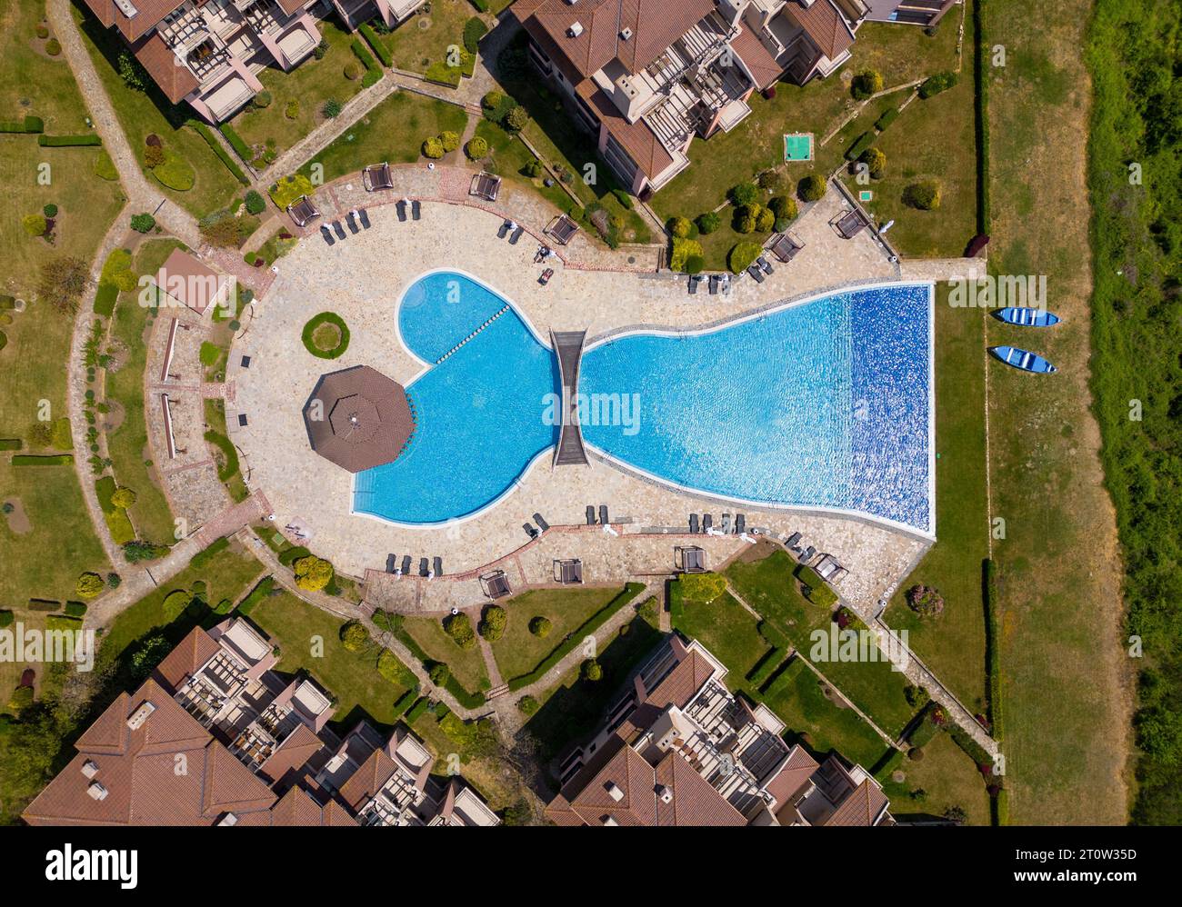 The massive modern hotel complex sprawled beneath, boasting a myriad of ...