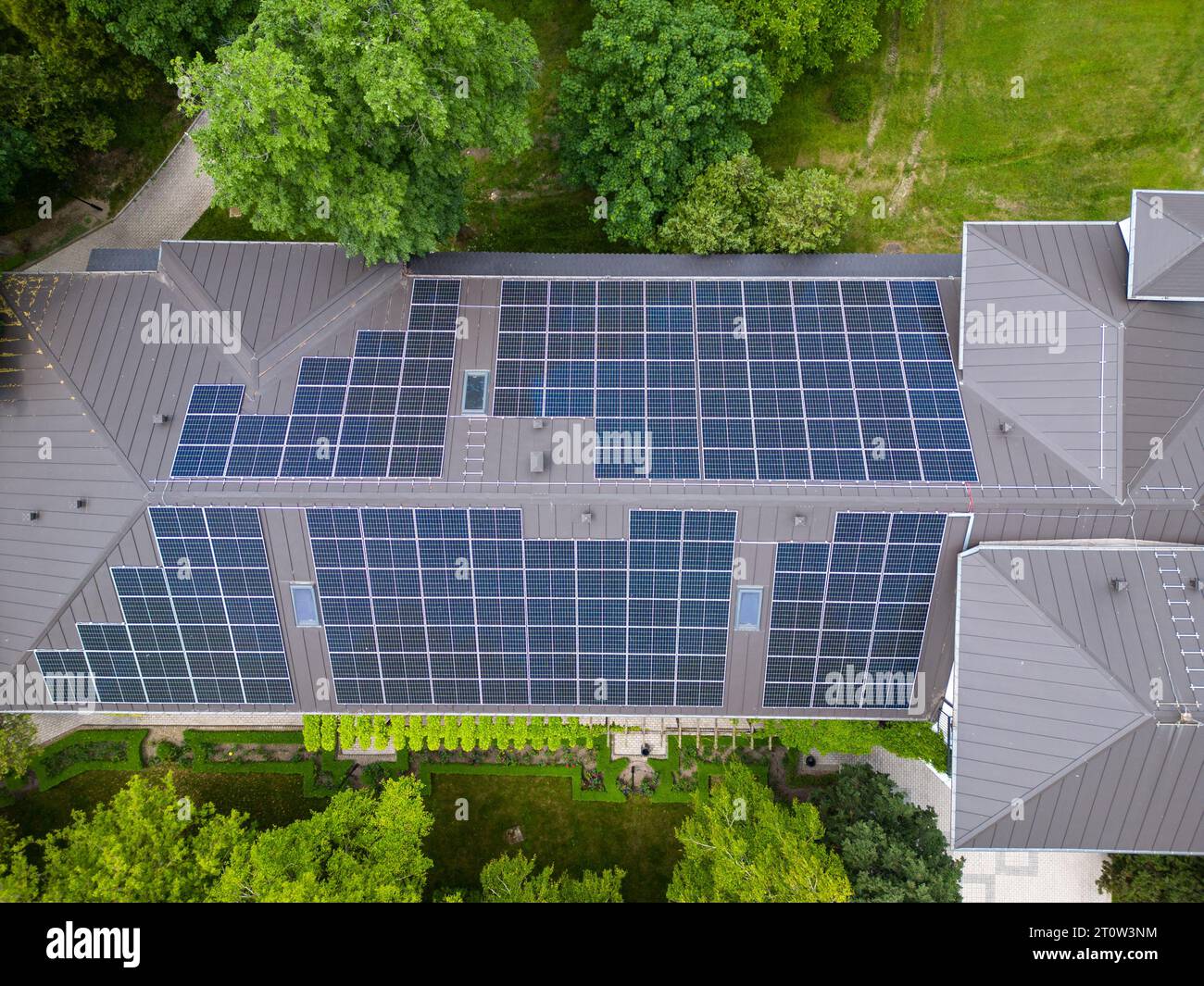 The modern house with a roof designed as a large solar panel, blending ...