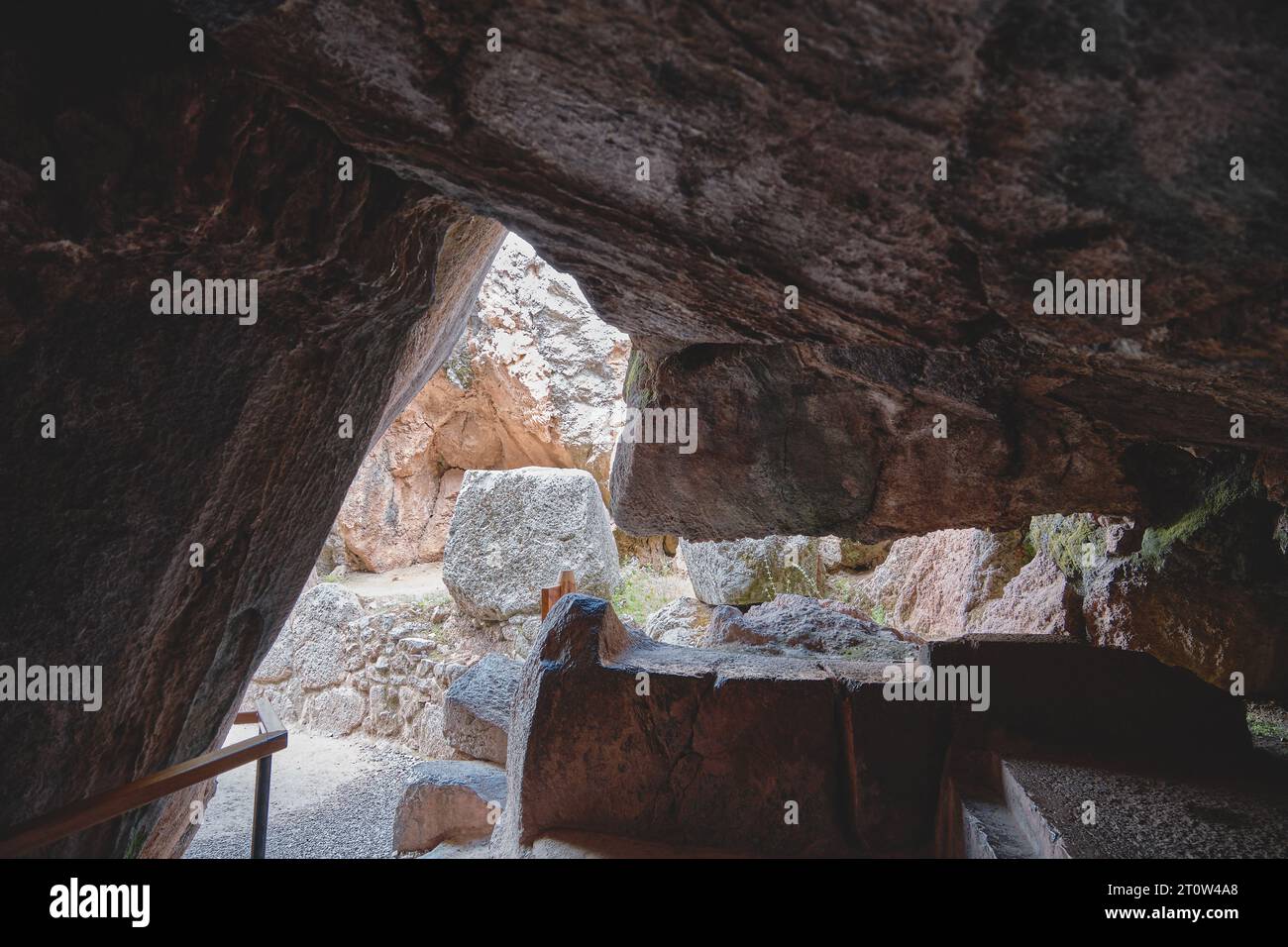 Inca ruins. Underground cave used for ancient Inca ceremonies at ...